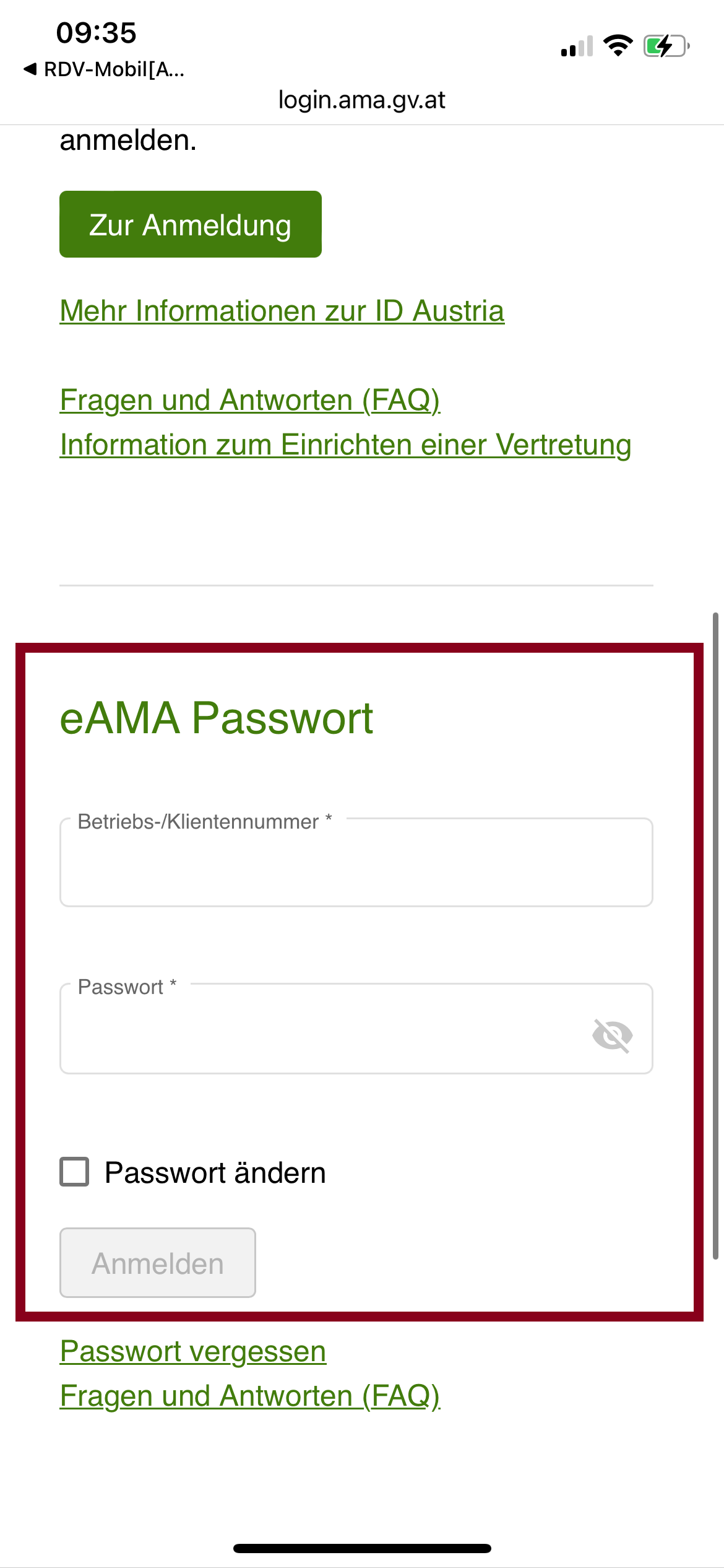 AMA Meldungen - RDV Hilfe